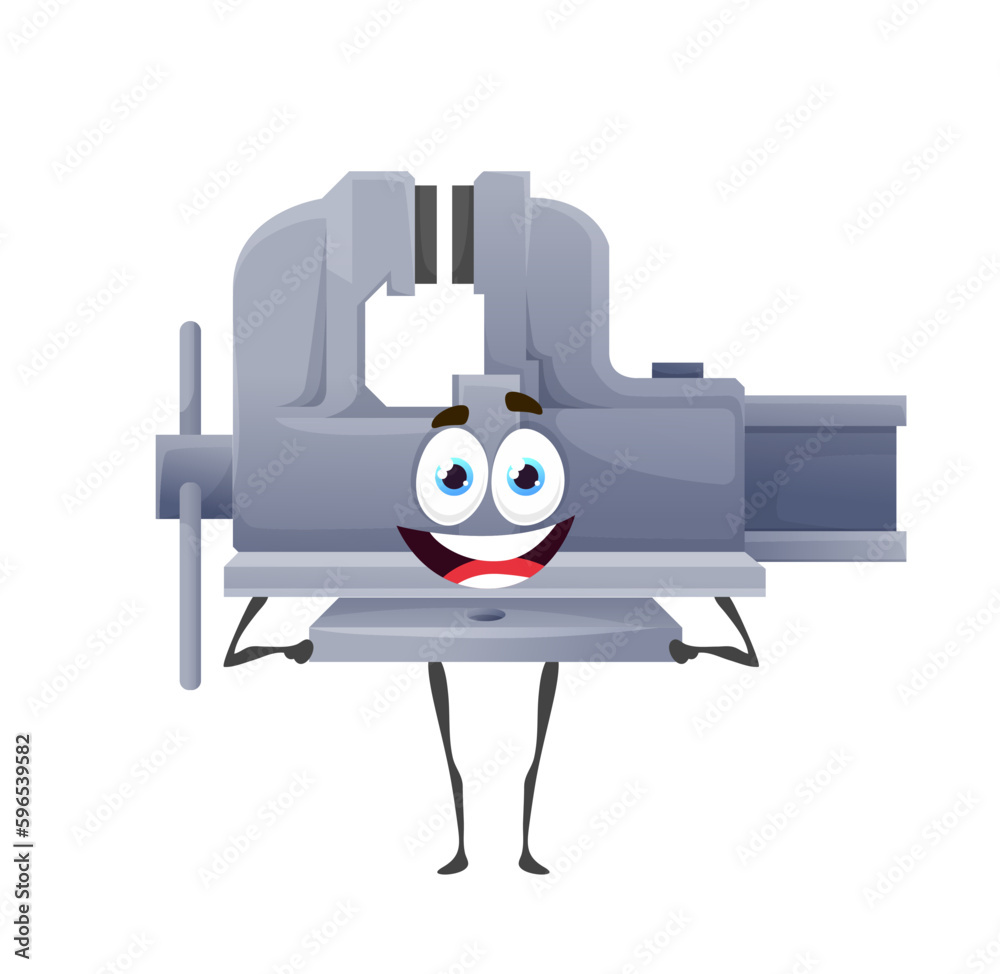 Cartoon vise tool character, carpentry instrument and DIY workshop ...