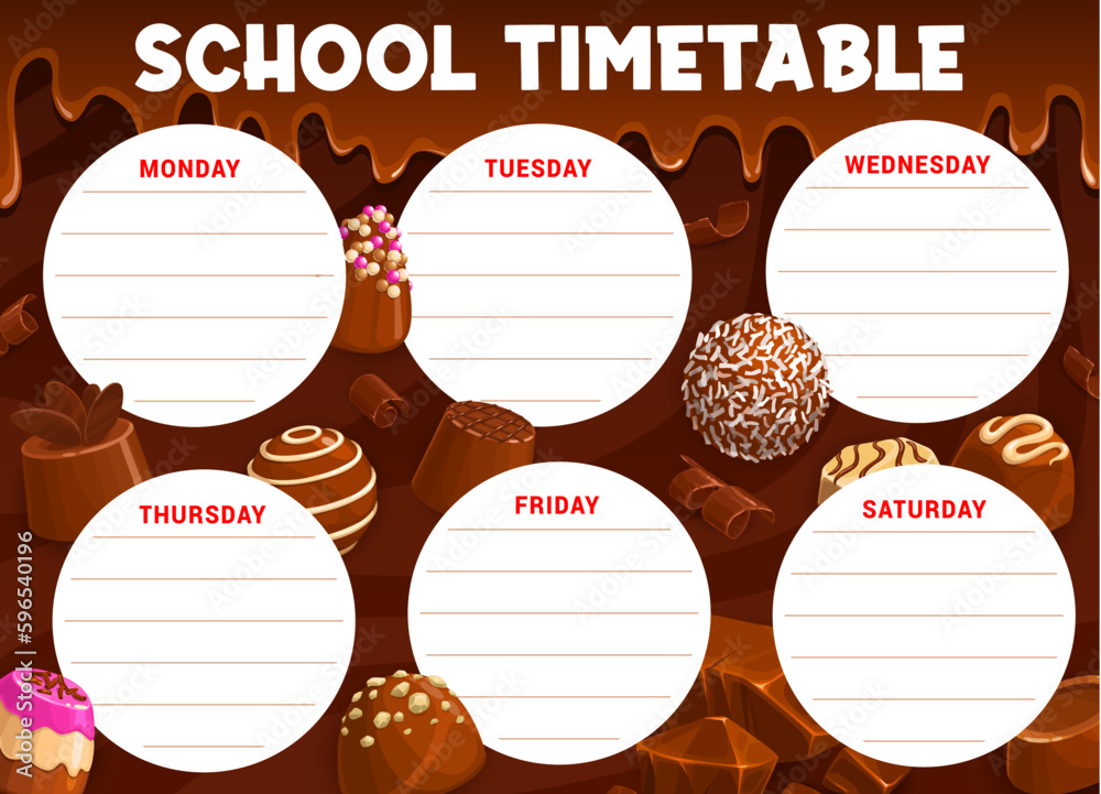 Education timetable schedule. Chocolate praline and fudge candy ...