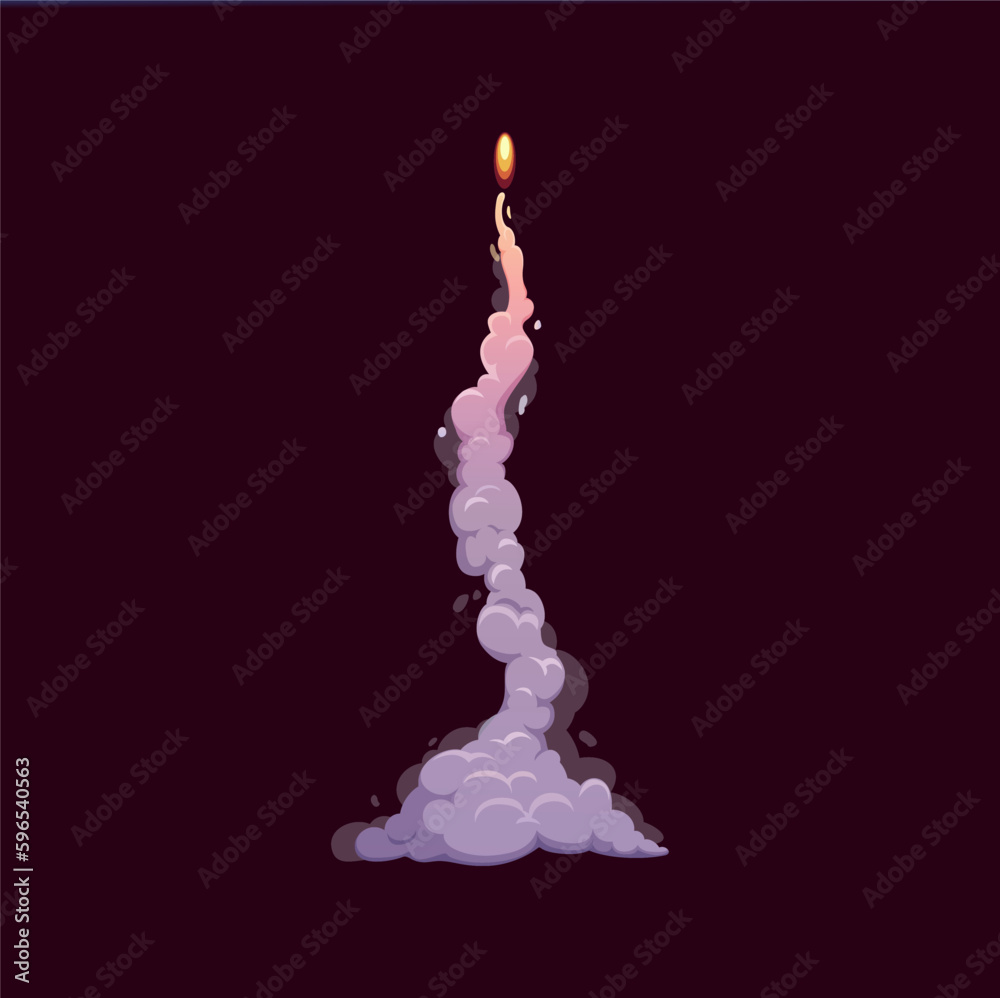 Cartoon rocket smoke trail of spaceship or shuttle launch. Vector fire ...