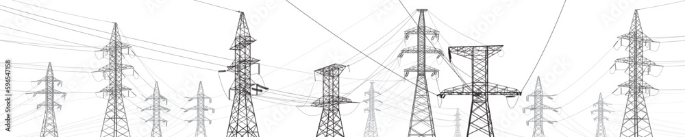 High voltage transmission systems. Electric pole. Power lines. A ...