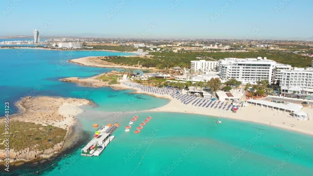 Ayia Napa, Cyprus - 15th april, 2023: aerial fly over Luxury hotel ...