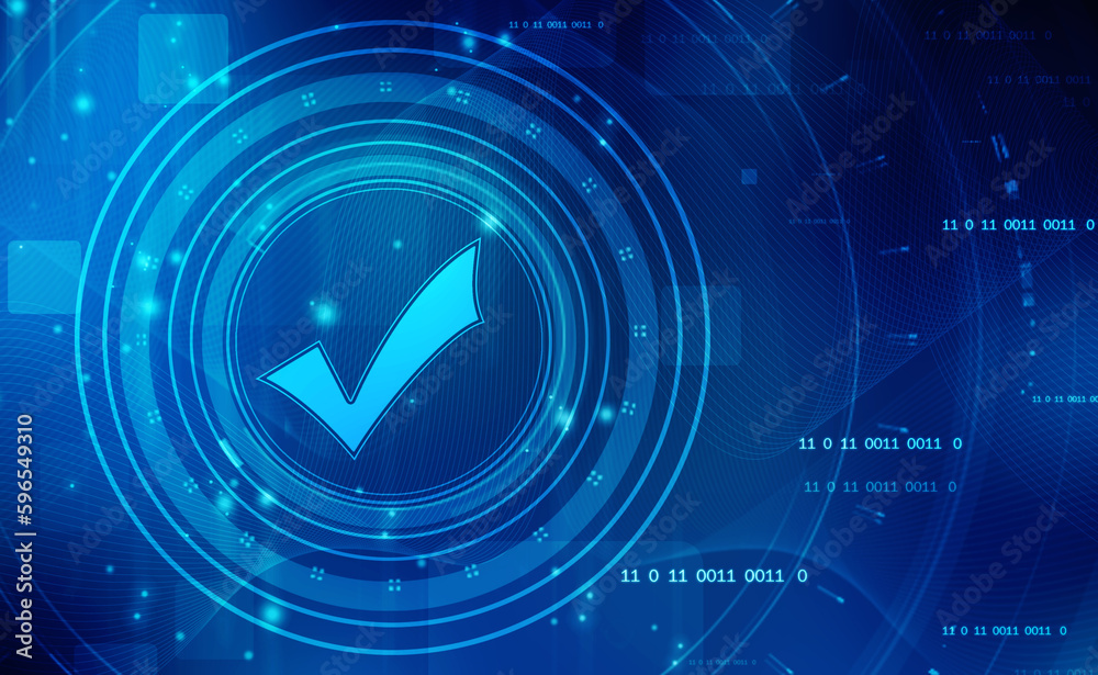 Check mark symbol in digital background, Technology abstract background ...