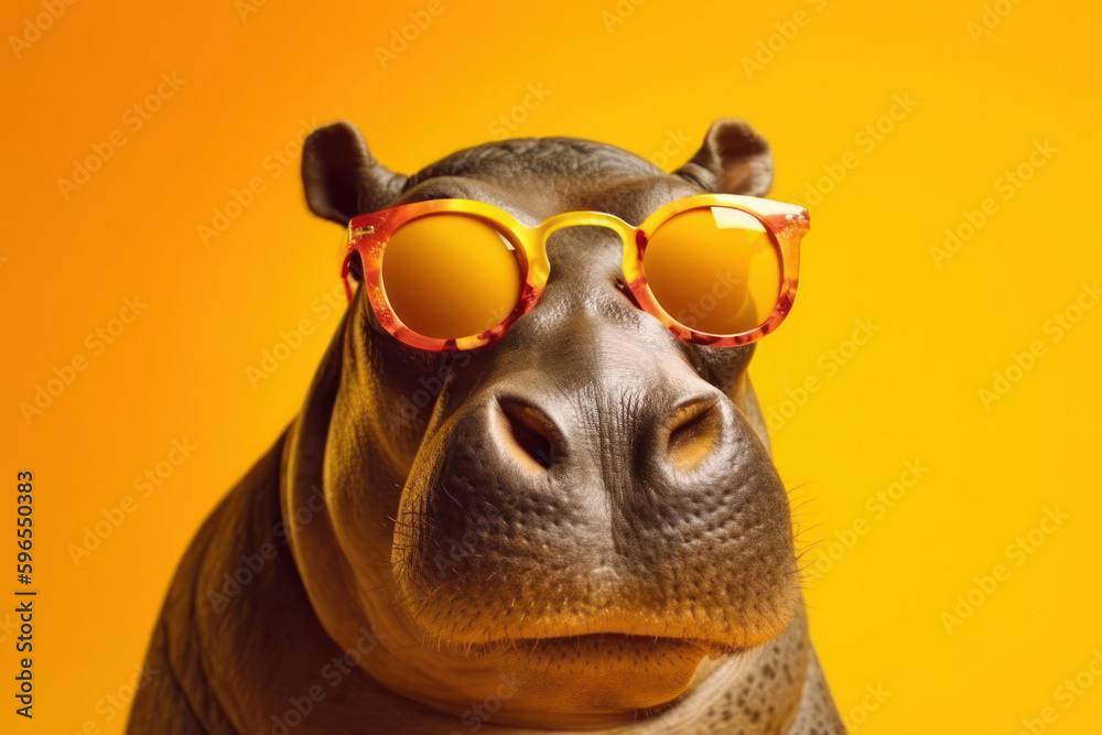 Nature's coolest herbivore hippopotamus with sunglasses on, posing for ...