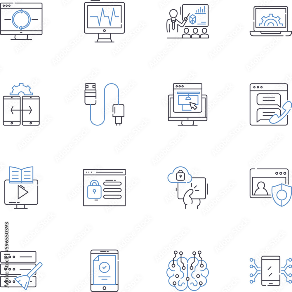 Programmed line icons collection. Automated, Digital, Coded, Scripted ... Programmed line icons collection. Automated, Digital, Coded, Scripted ...