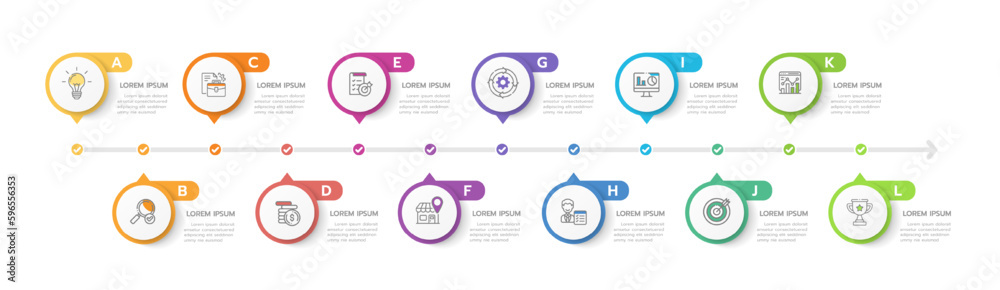 Infographic template for business. 12 Months modern Timeline diagram ...