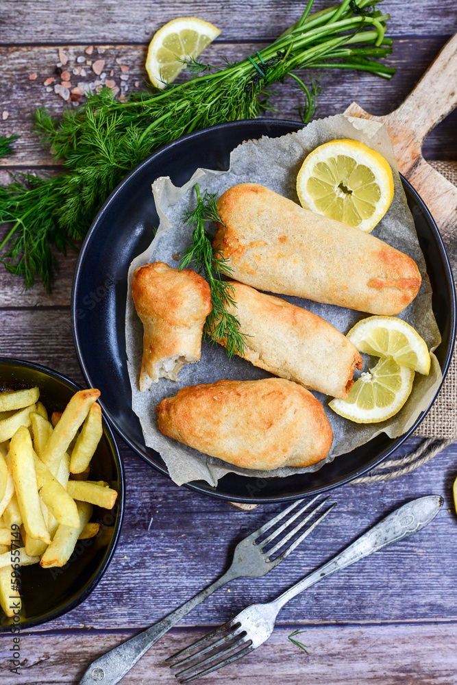 Allasca Pollock Fish Bites in a crispy Tempura Batter.Fish and chips ...