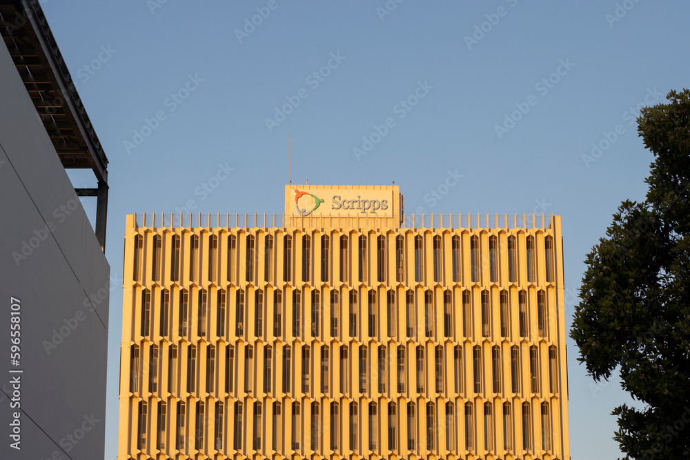 San Diego, CA, USA - May 14, 2022: Scripps logo is seen on one of the ...