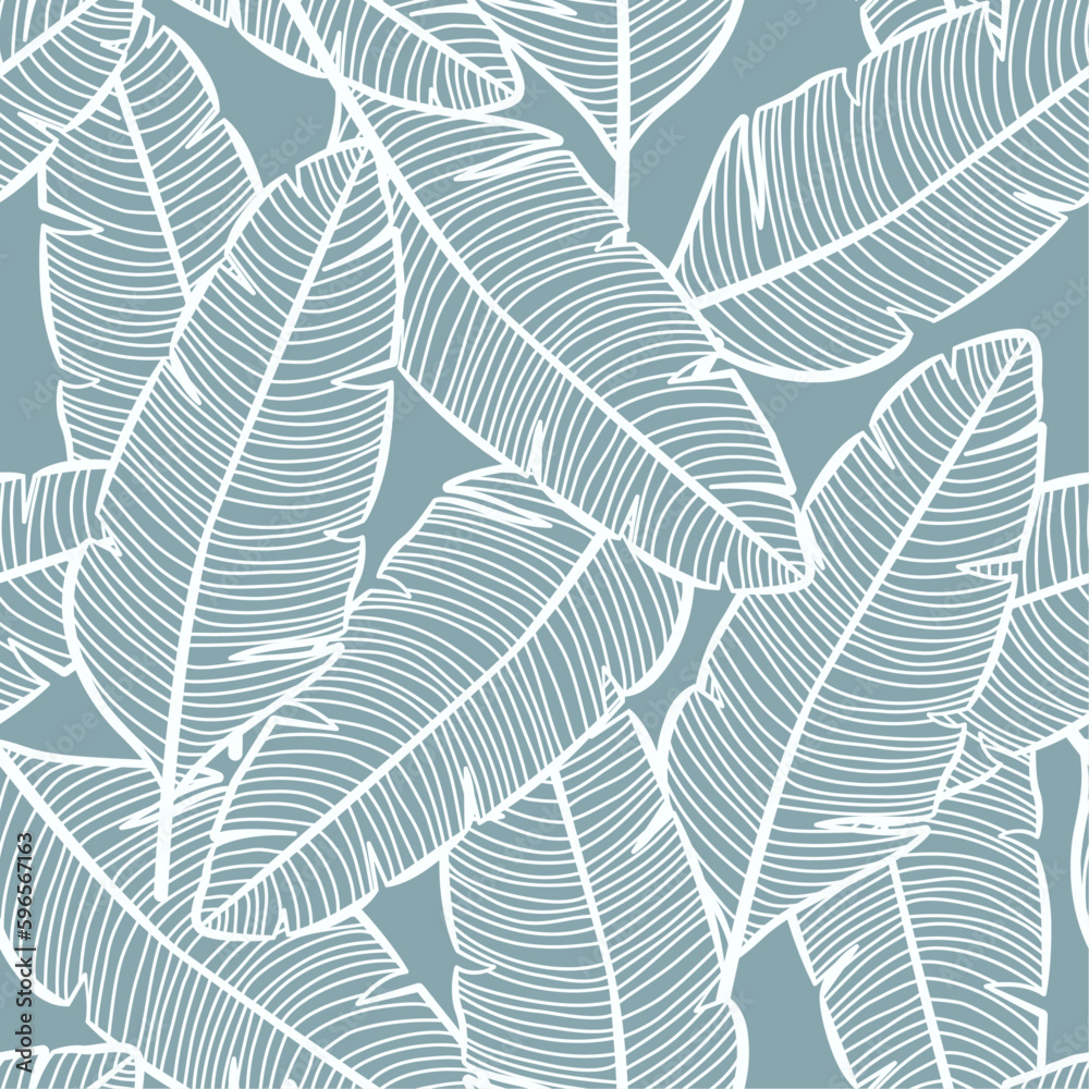 Leaves Seamless Pattern. Line Drawing Leaf Wallpaper Botanical Pattern ...