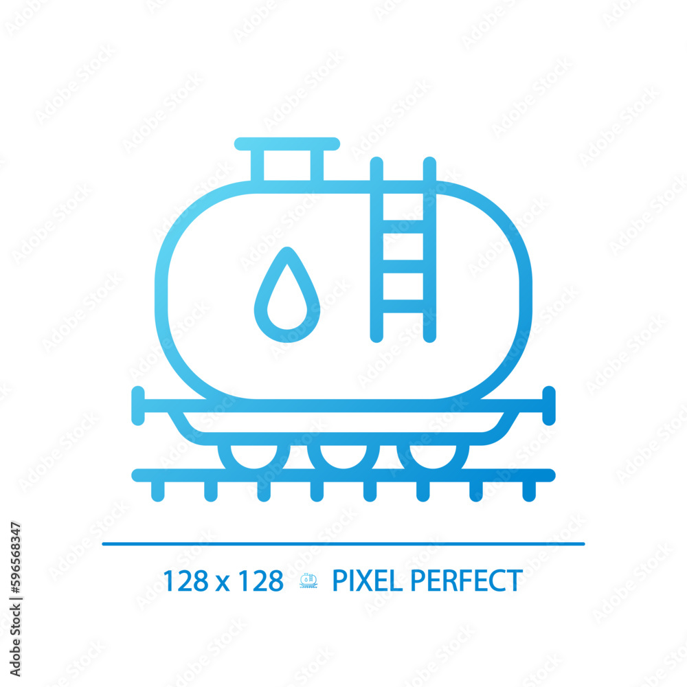 Tank car pixel perfect gradient linear vector icon. Gasoline ...