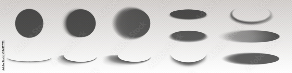 Vecteur Stock Circle drop shadows, round and ellipse shades. Soft gray ...