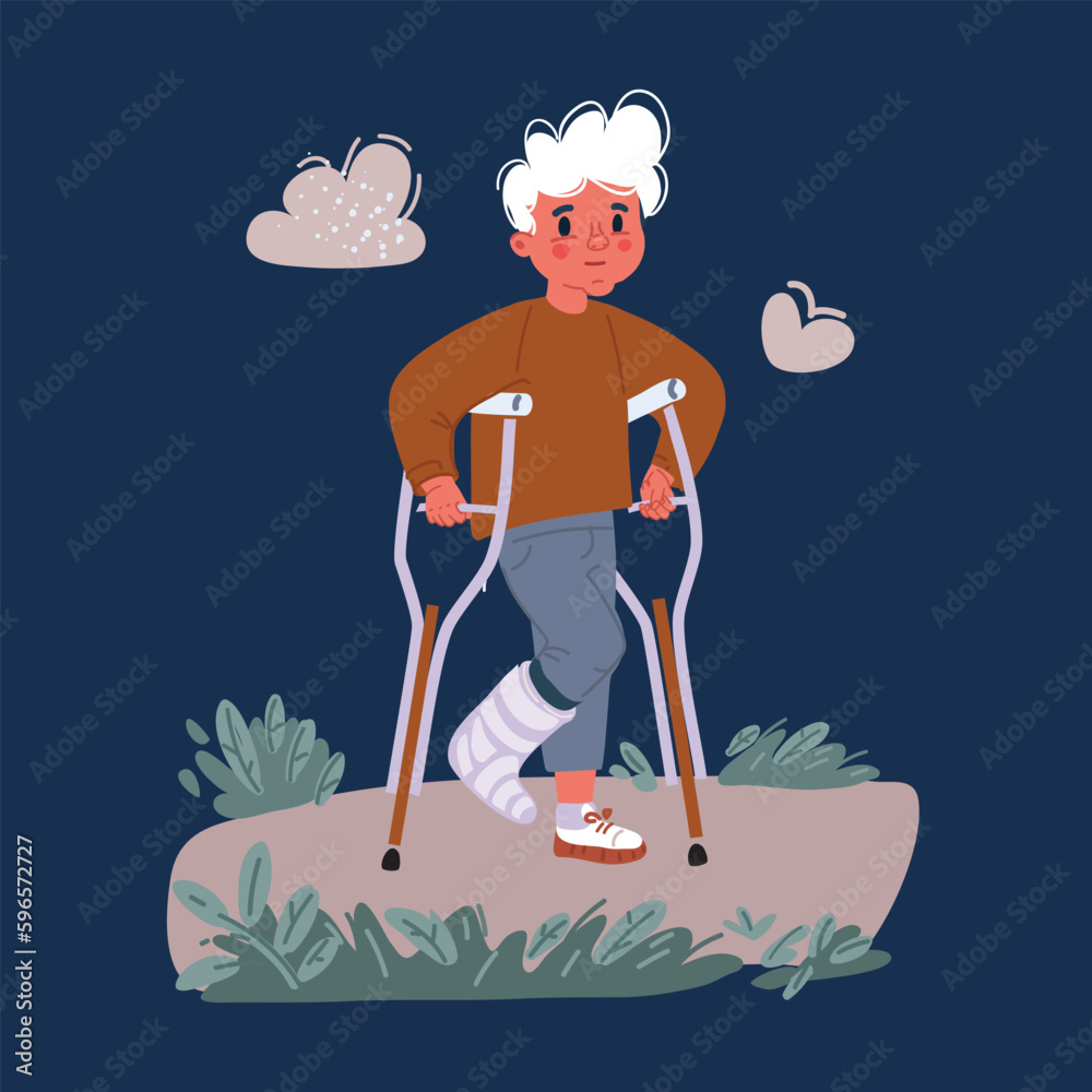 Cartoon vector illustration of Young little boy with plaster leg cast ...