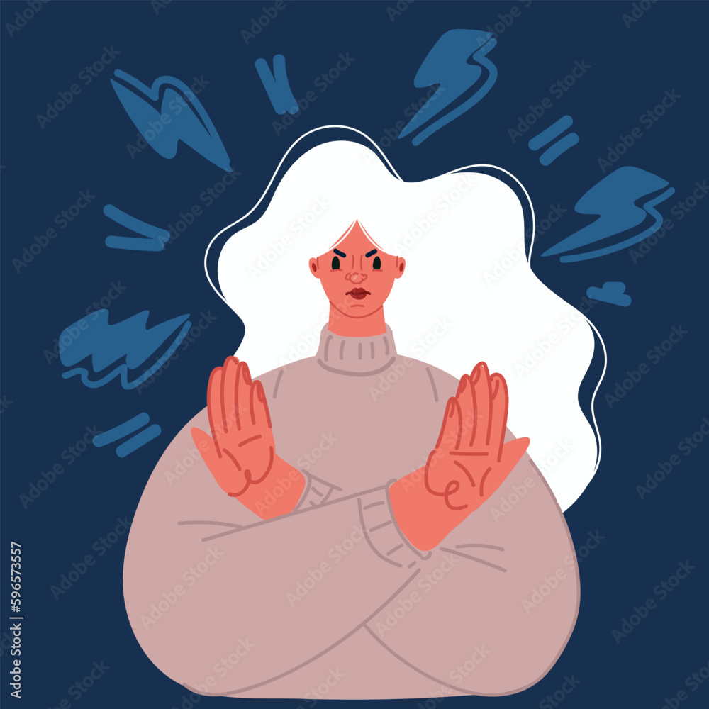 Cartoon vector illustration of Gender violence concept Women show stop ...