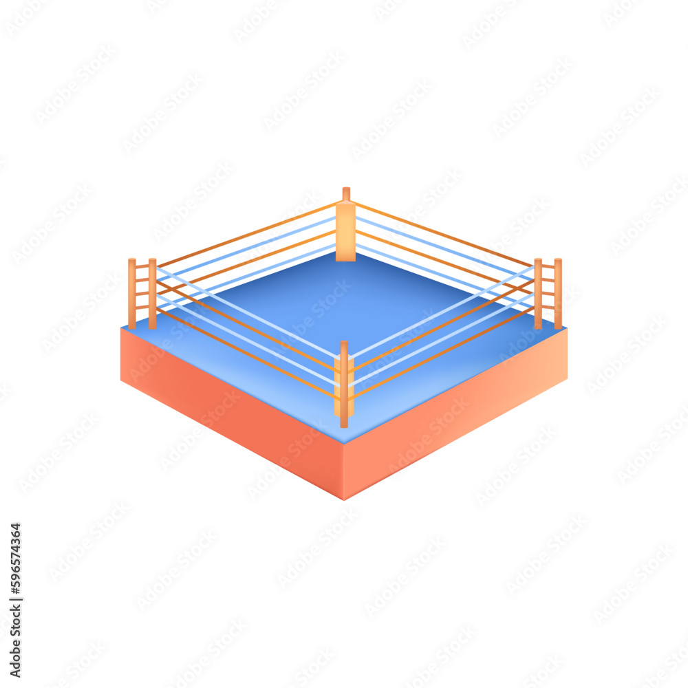 Colorful boxing ring 3d vector illustration. Square platform for ...