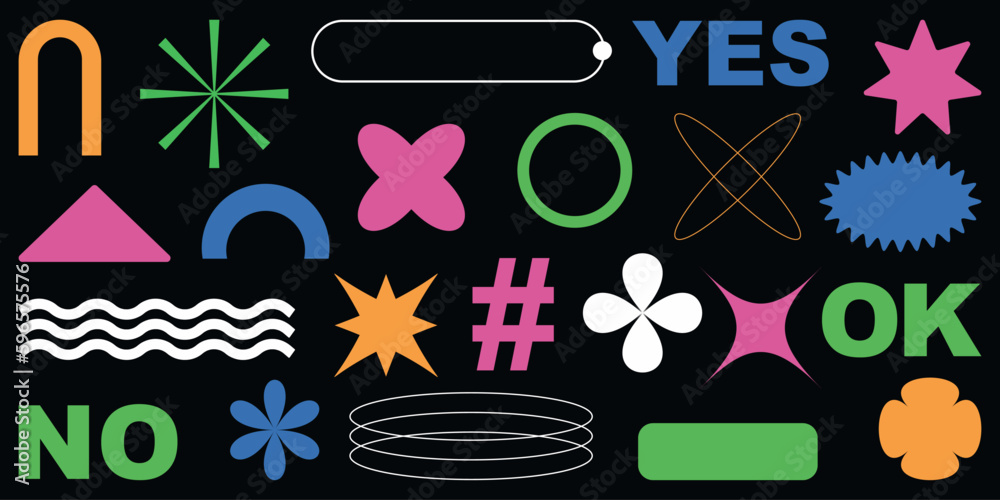 Shape set y2k style for banner. Y2k aesthetic.Shape set y2k style for ...