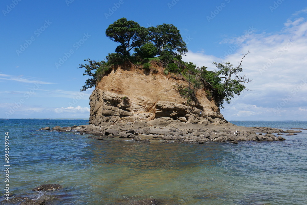 Felseninsel im Meer am Waiake Beach in Auckland Neuseeland Stock Photo ...
