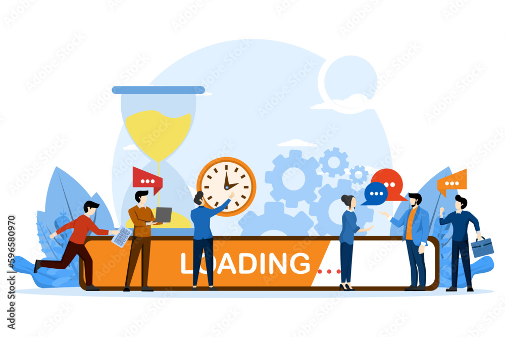 loading, finish work, filling, system update concept with tiny people ...