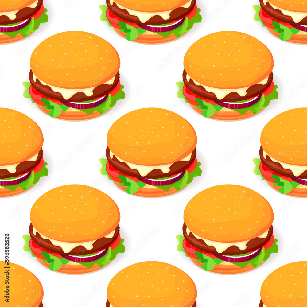 seamless pattern with burgers, fast food restaurant menu, product ...