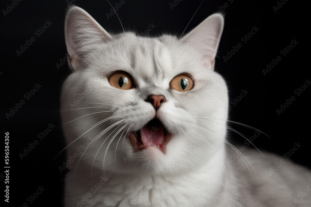 Image of a cartoonish white British shorthair tabby cat sticking out ...