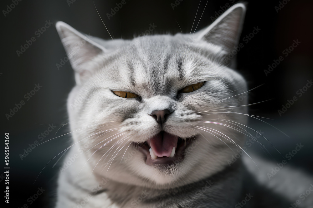 Image of a cartoonish white British shorthair tabby cat sticking out ...