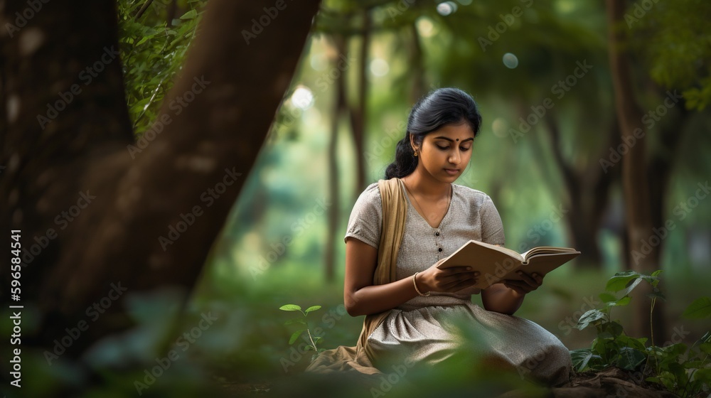 Indian Woman Reading Books