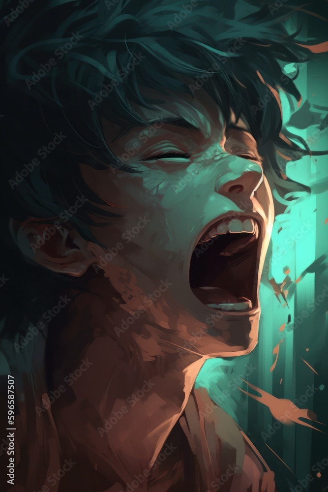 Shattered Soul: A Portrait of Agony in Anime Style Generative AI Stock ...