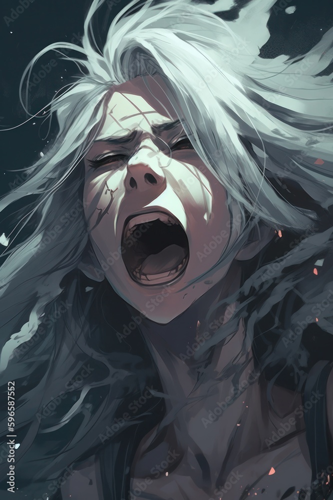 Shattered Soul: A Portrait of Agony in Anime Style Generative AI Stock ...