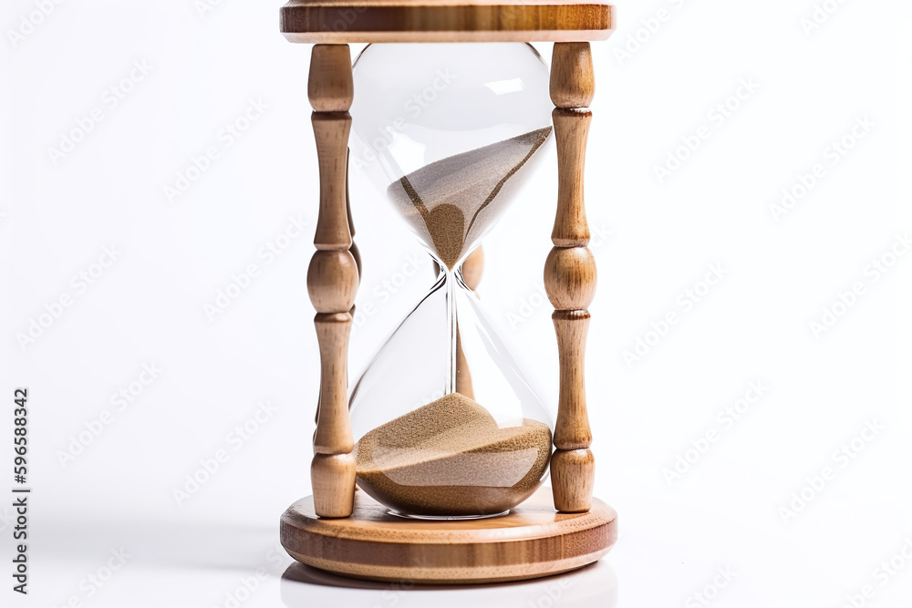 Gros plan d'un sablier en bois sur fond blanc » IA générative Stock ...