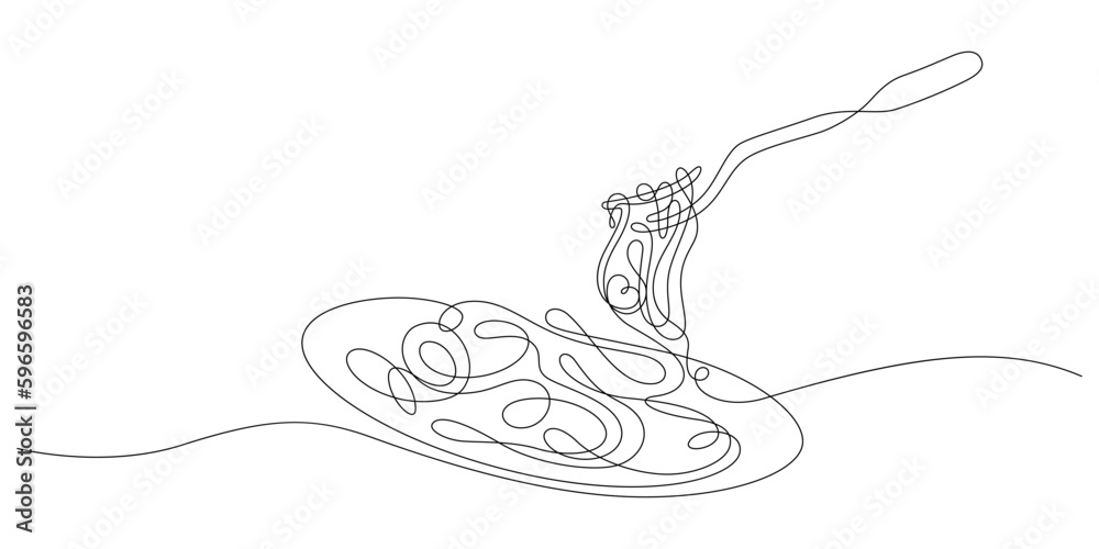 spaghetti dish menu in one line drawing continuity linear style Stock ...