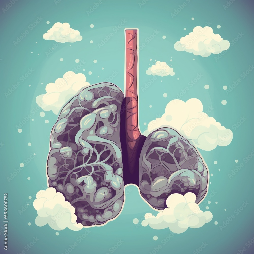 Cartoon lung cancer with tumor and smoking risk factors Stock ...