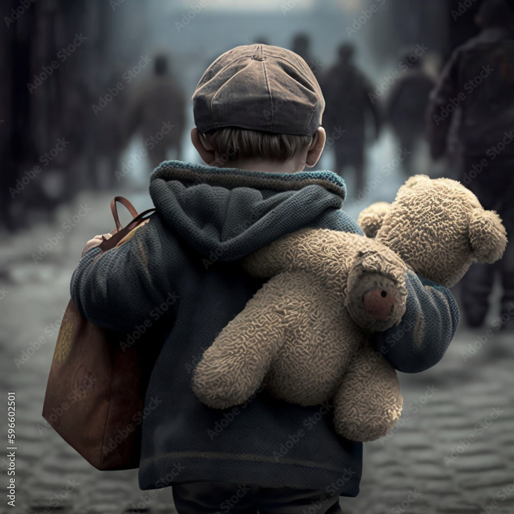 Alone refugee child. Abandoned child. Generative AI. Stock Illustration ...
