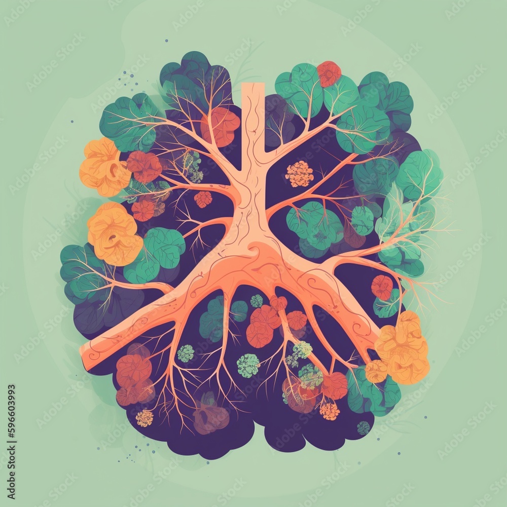 Cartoon lung with alveoli and bronchioles Stock Illustration | Adobe Stock