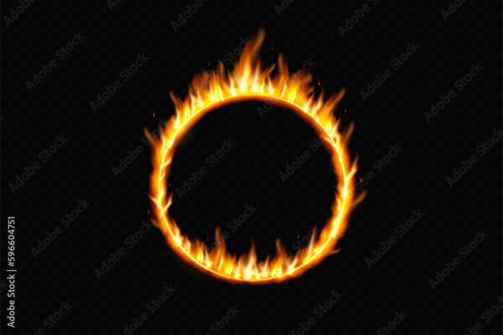Golden circle with fire effects.Frame for advertising.Realistic fire ...
