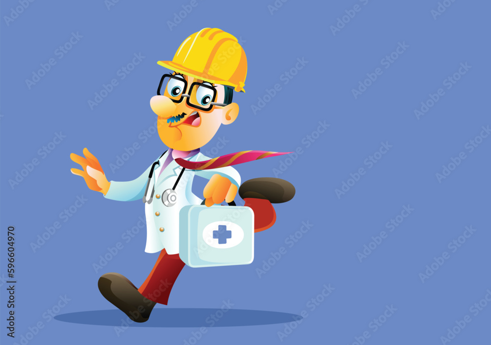 Doctor Wearing a Safety Helmet Running Away Vector Cartoon Illustration ...
