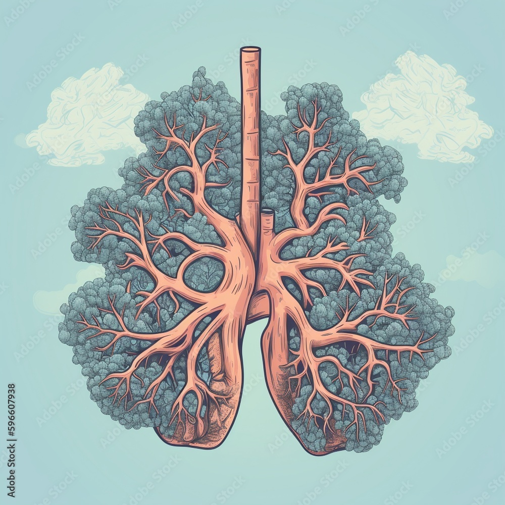 Cartoon lung cancer with tumor and smoking risk factors Stock ...