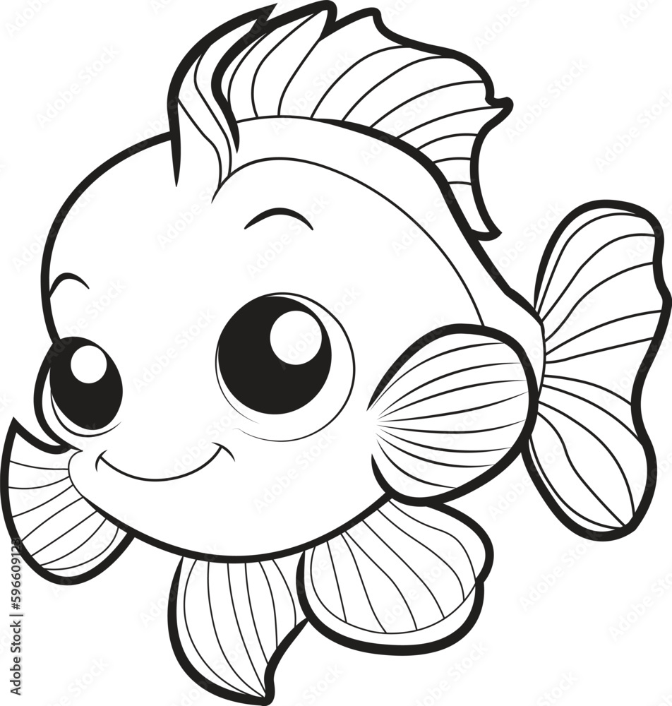 Cute fish cartoon. Black and white lines. Coloring page for kids ...
