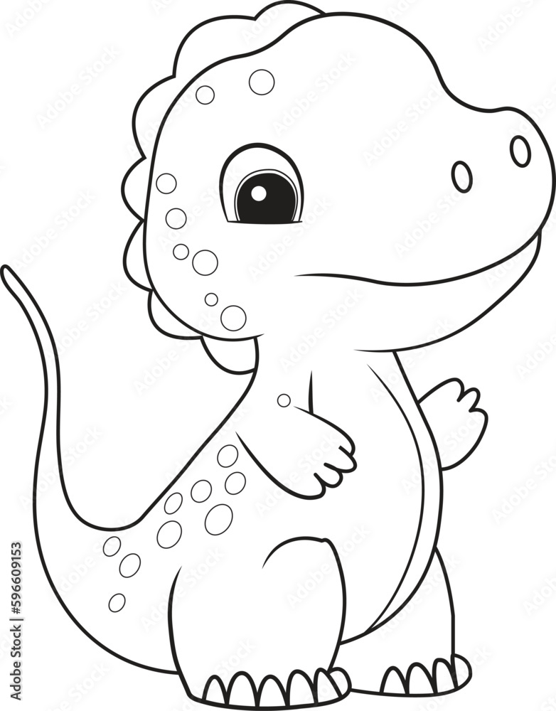 Cute Dinosaur cartoon. Black and white lines. Coloring page for kids ...