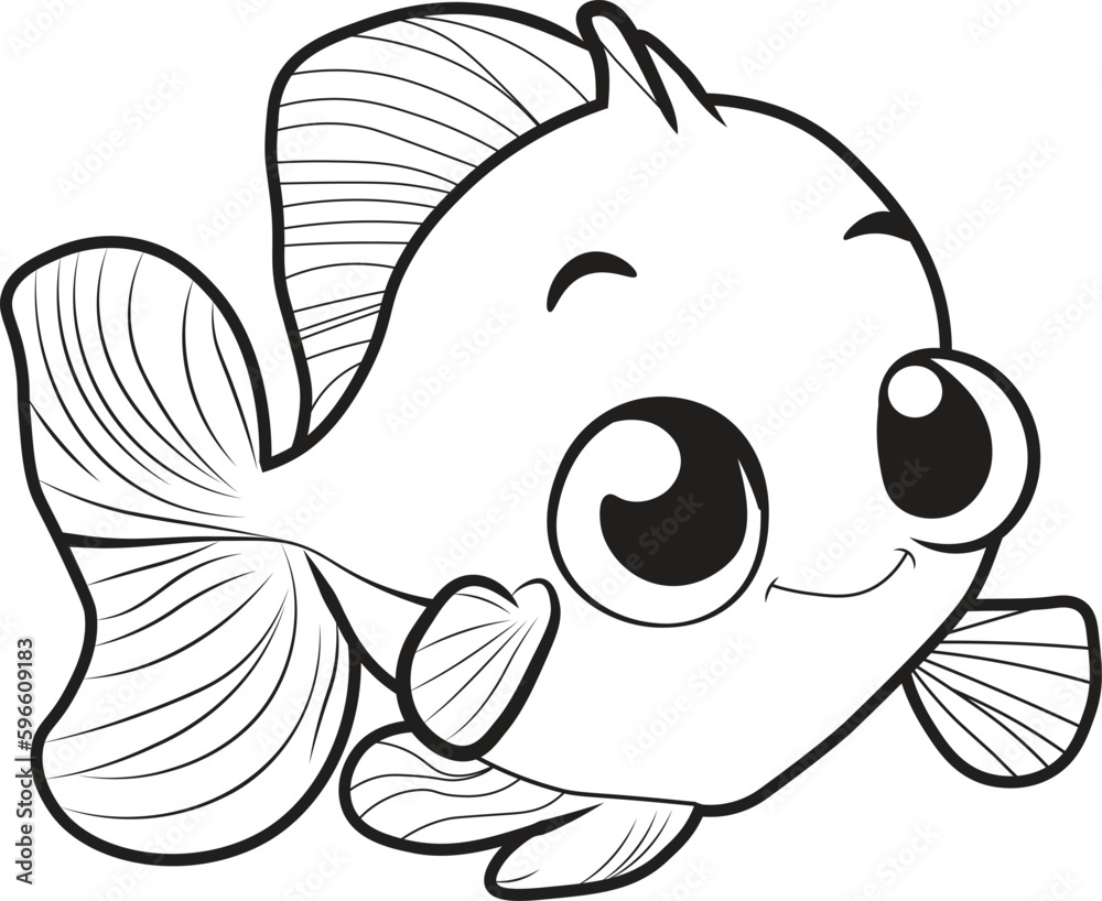 Cute fish cartoon. Black and white lines. Coloring page for kids ...