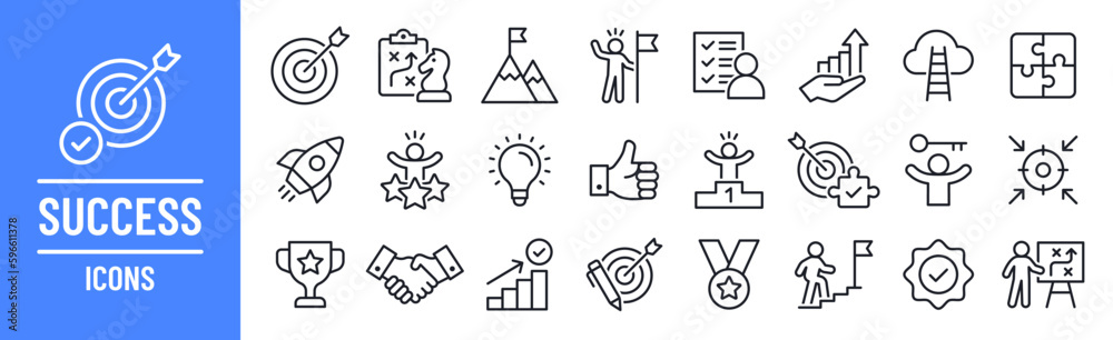 Success icon set. Containing goal, achievement, medal, target ...