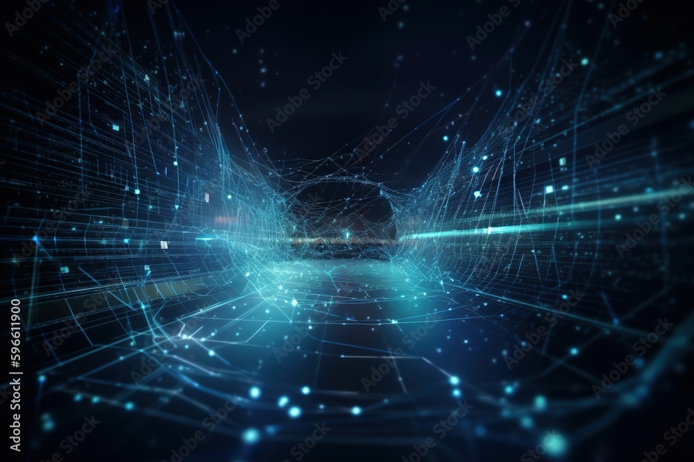 The digital technology background features an internet network ...