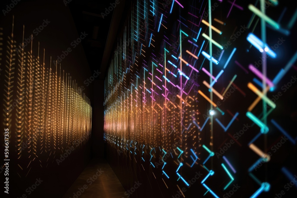 kinetic and interactive geometric art installation on a wall, with ...