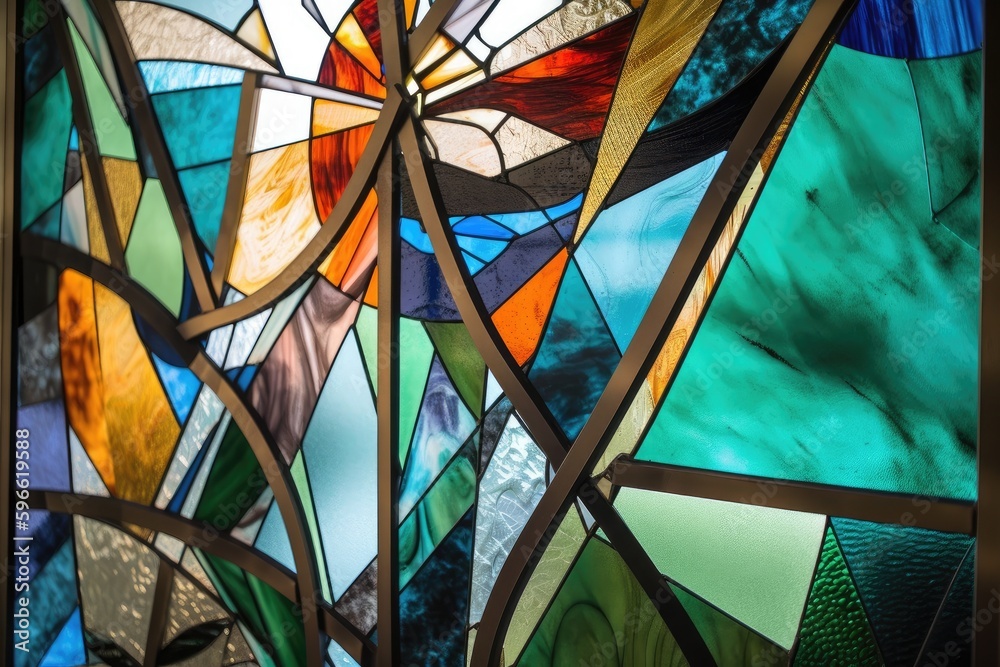 abstract geometric artwork with stained glass and metal accents ...