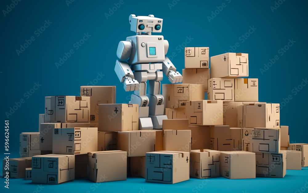 Robot artificial intelligence with product or cardboard box.order ...