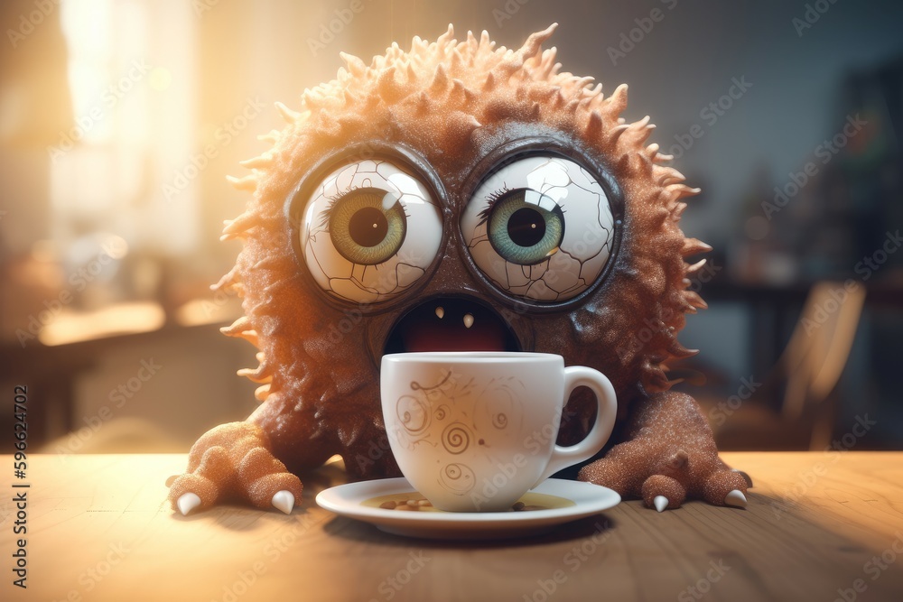 Fantasy coffee monster with crazy eyes. Generate Ai Stock Illustration ...