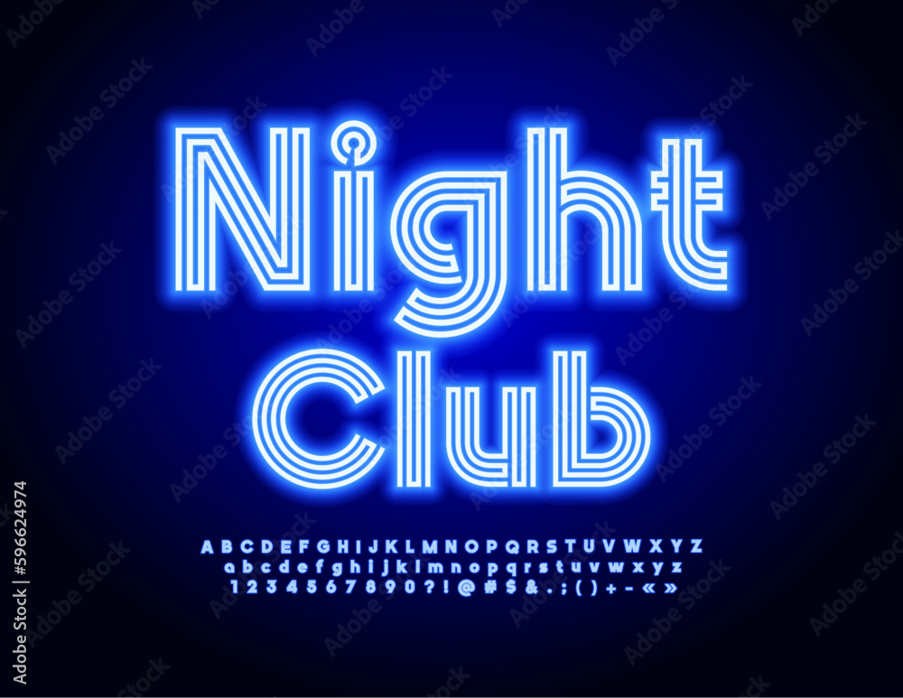 Vector neon signboard Night Club. Blue glowing Font. Modern Electric ...