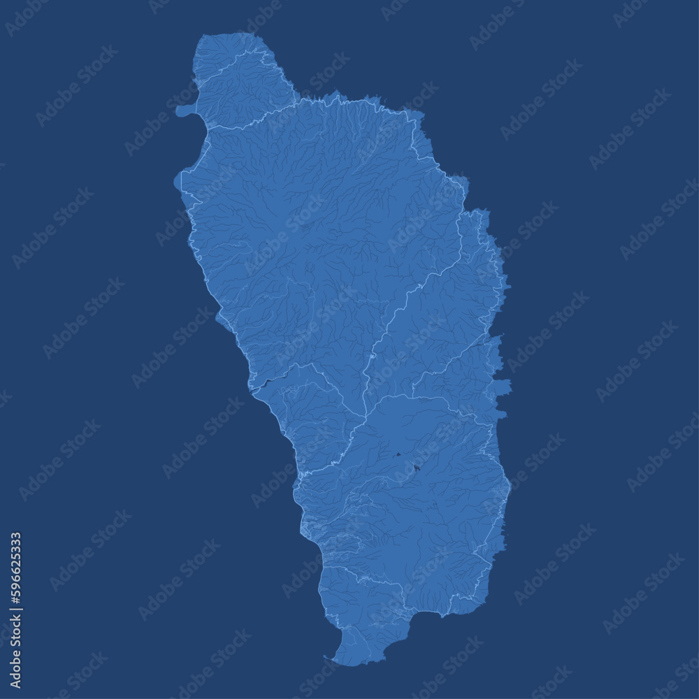 Blue Dominica map, Caribbean island country. Detailed map with ...