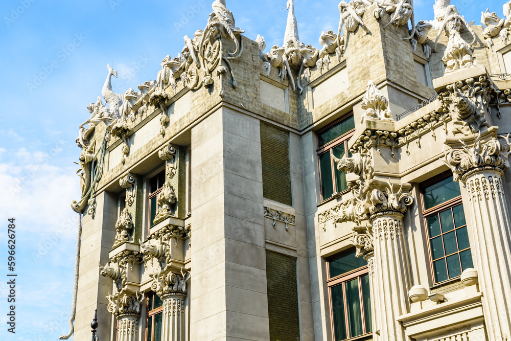 House with chimeras in Kiev, Ukraine. Art Nouveau building with ...