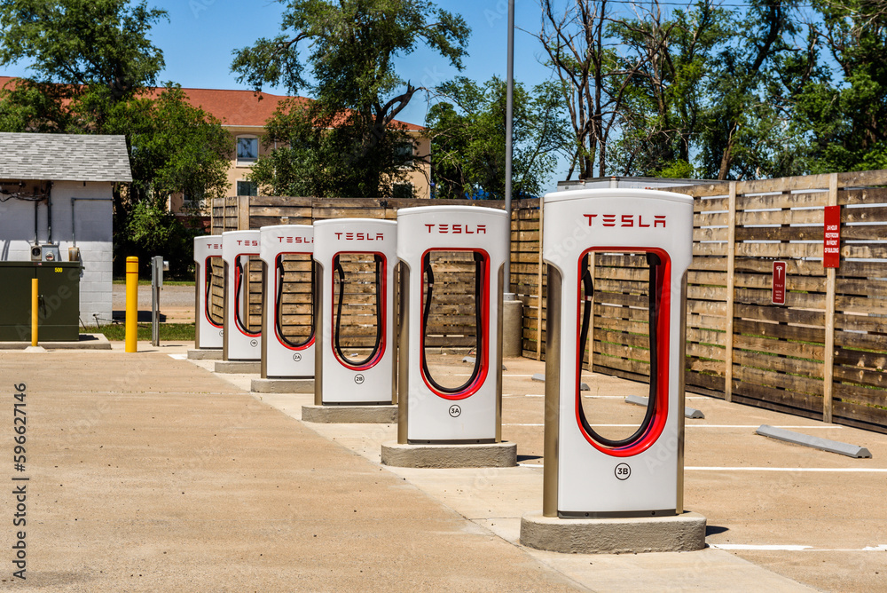 Kingman, Arizona, USA - May 12, 2016: Multiple Tesla chargers in ...