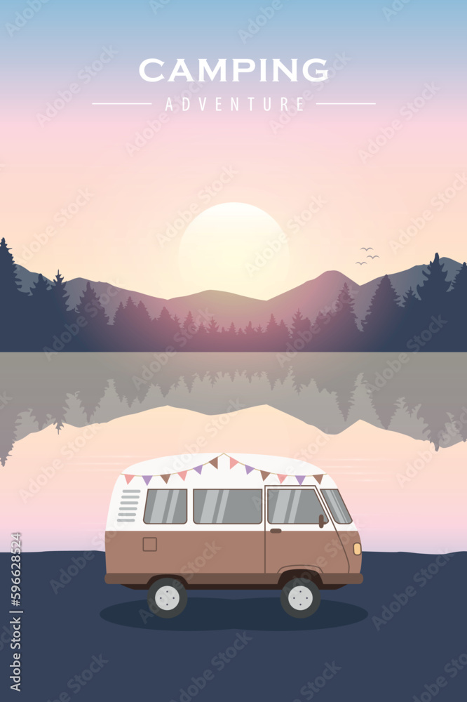 camping adventure summer holiday with camper van by the lake Stock ...