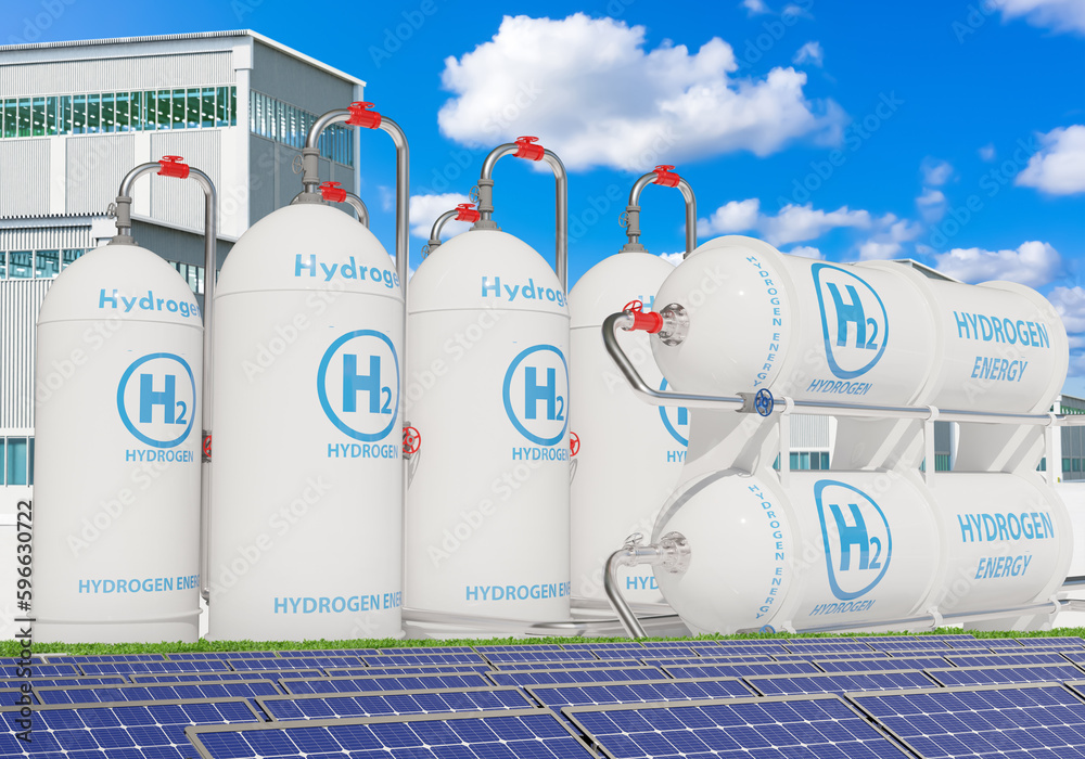 Energy enterprise. Solar batteries. Hydrogen tanks. Production and ...