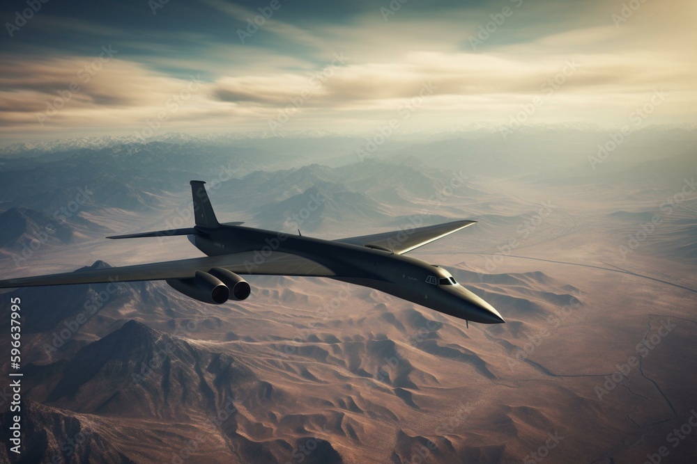 Computer-generated image of a 1970s stealth reconnaissance plane flying ...